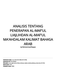 Analisis tentang Penerapan Al-Maf'ul Liajlih dan Al-Maf'ul Ma'ah dalam Kalimat Bahasa Arab ...